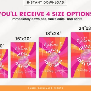 First Disco Birthday Party Welcome Sign Template for Retro & Groovy 70s ...