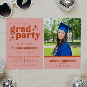 Retro Graduation Party Invite Simple Graduation Announcement Modern ...