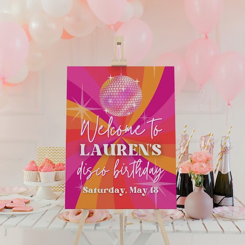 Disco Party Welcome Sign Template Retro Disco Ball Party - Etsy