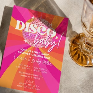 Disco Baby Shower Invite, Let's Disco Baby Invitation, Retro Baby ...