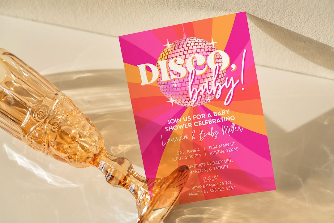 Disco Baby Shower Invite, Let's Disco Baby Invitation, Retro Baby ...
