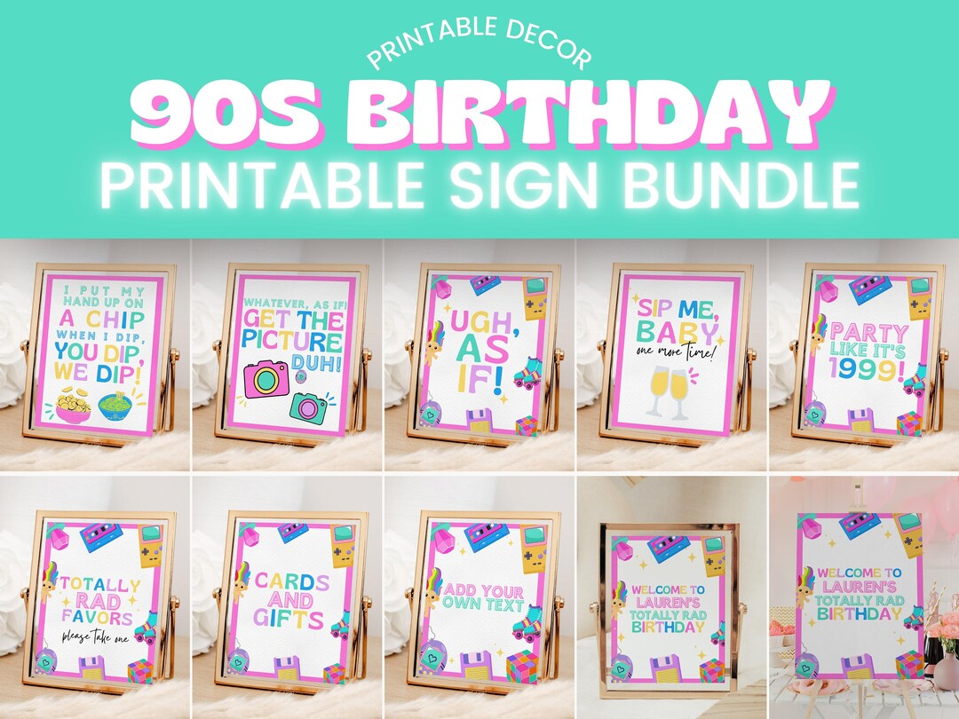 90s Birthday Party Sign Bundle for Retro & Nostalgic Decorations at ...