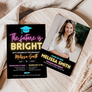 Neon Graduation Party Invitation Template for Glow in the Dark Grad ...