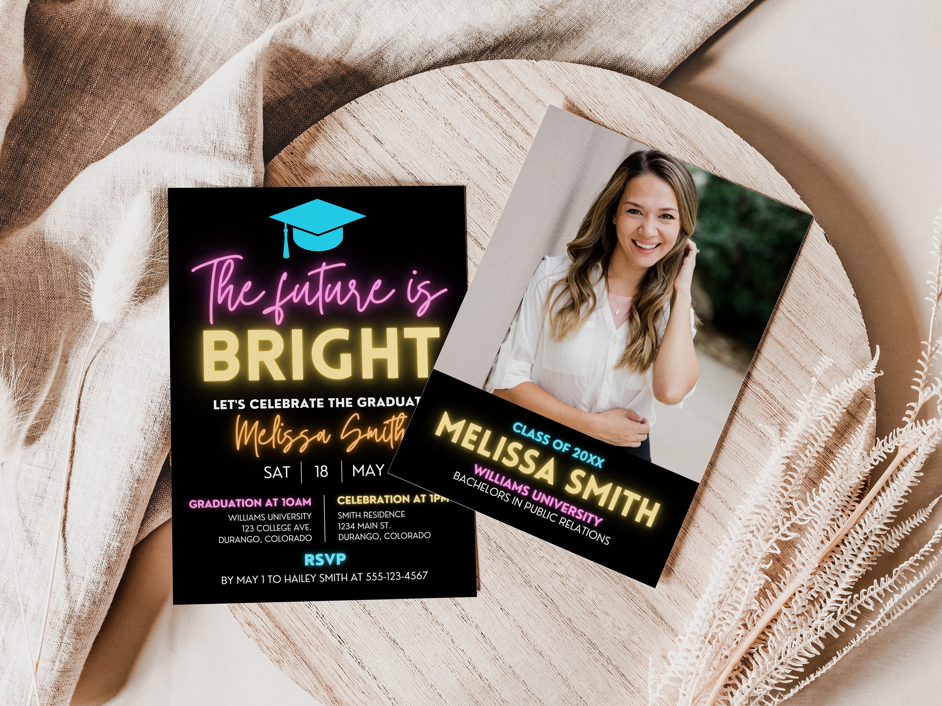 Neon Graduation Party Invitation Template for Glow in the Dark Grad ...