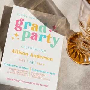 Colorful Graduation Party Invitation Template Retro Graduation Party ...