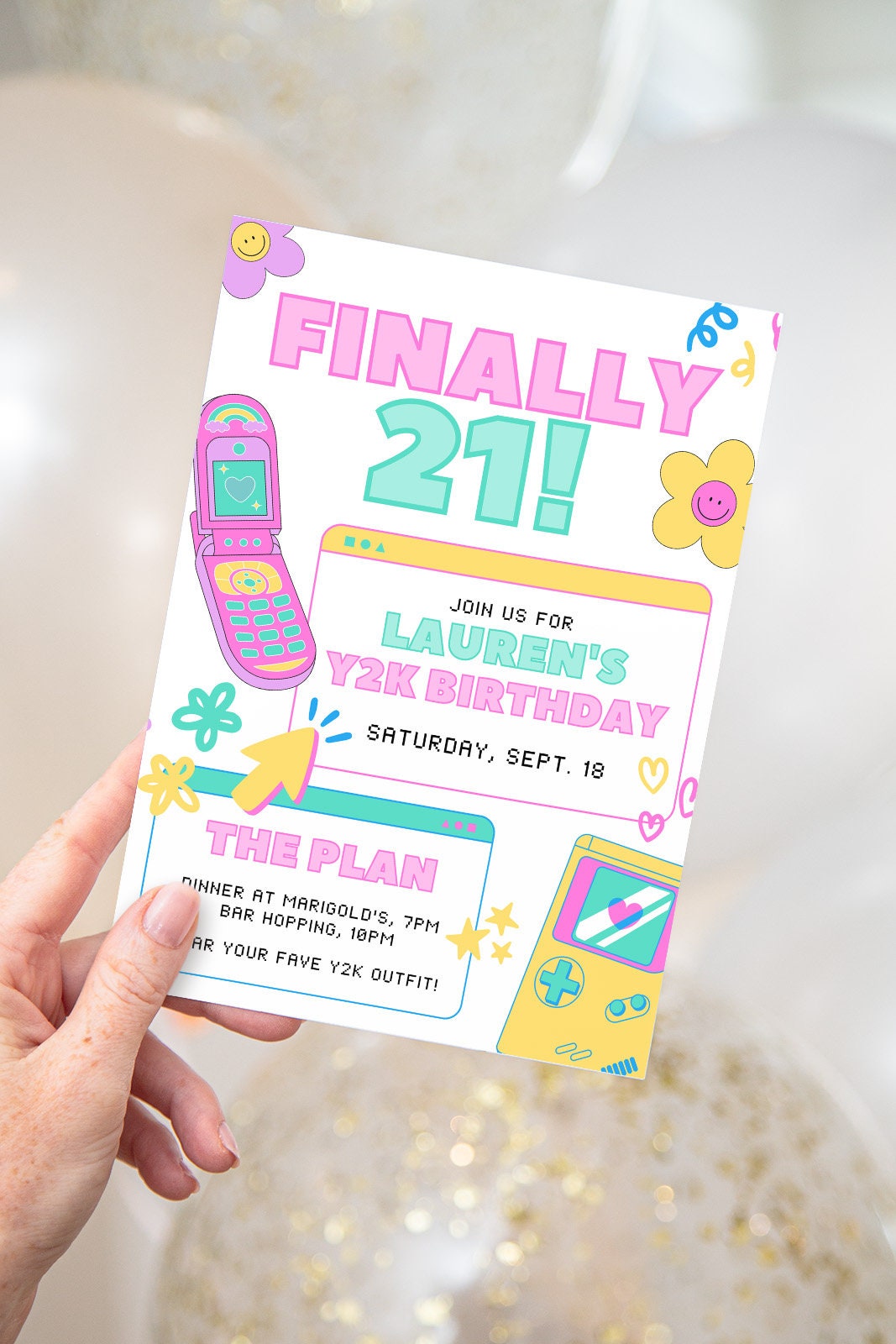 Y2K 21st Birthday Invitation Template for Retro and Nostalgic 2000s ...