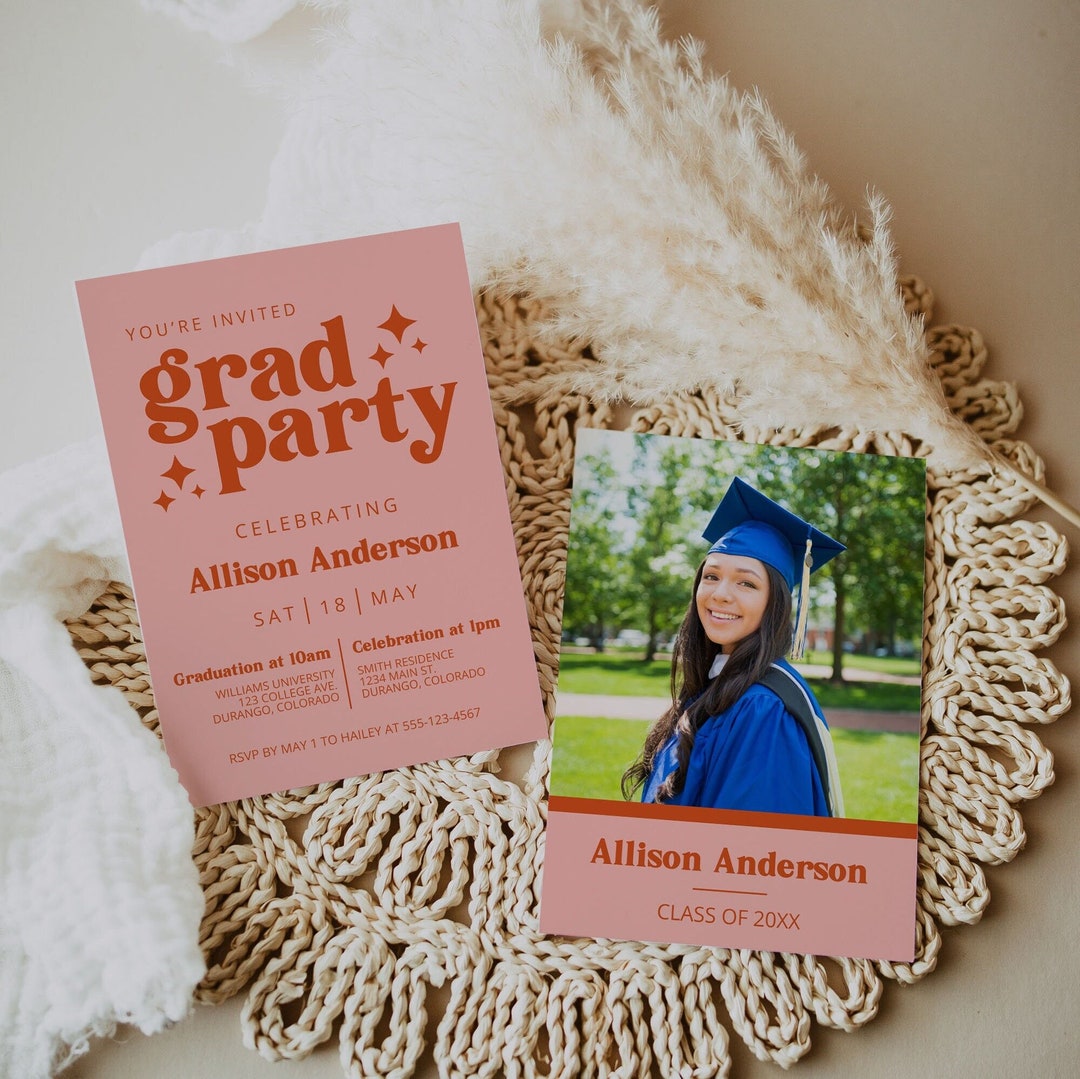 Retro Graduation Party Invite Simple Graduation Announcement Modern ...