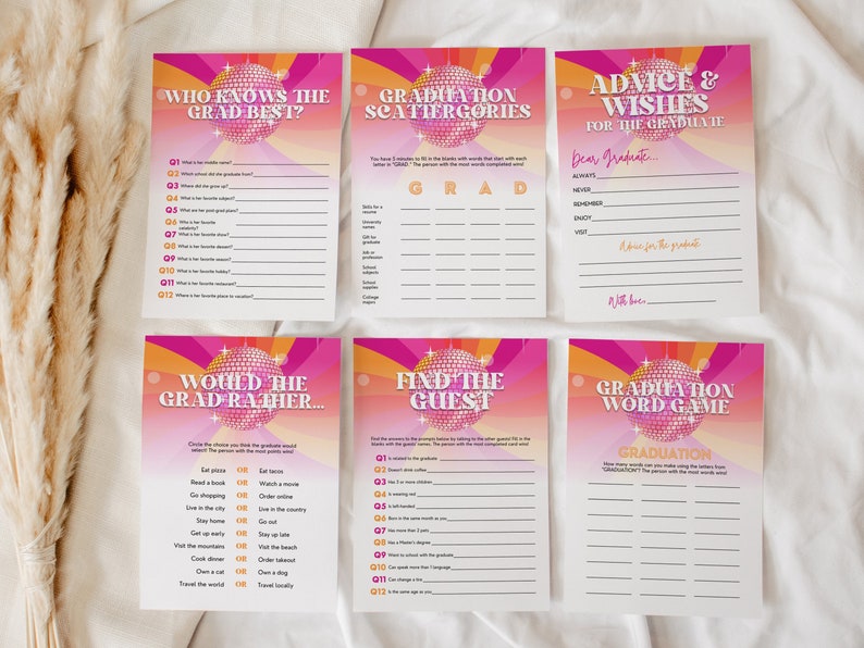 Disco Graduation Party Printable Game Bundle for Retro Groovy 70s Grad ...