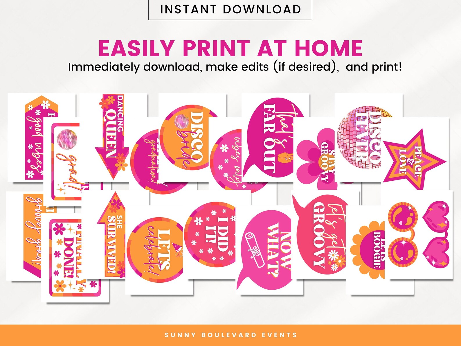 Disco Graduation Party Printable Photo Booth Props for Retro & - Etsy