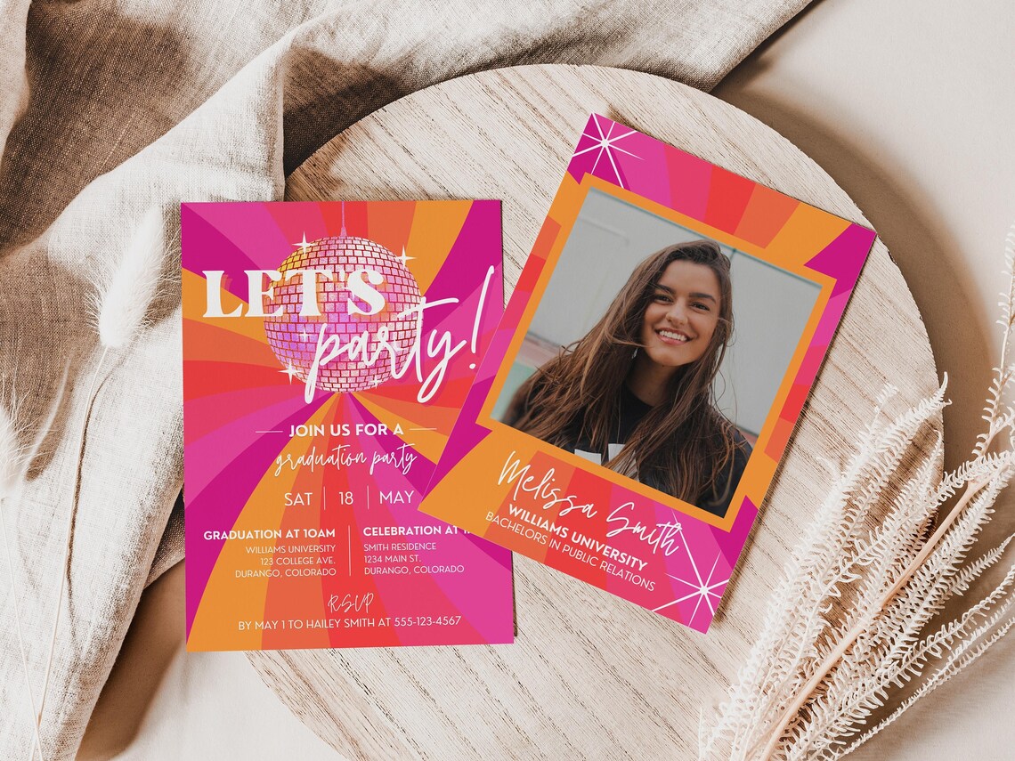 Disco Graduation Party Invitation Template for Retro & Groovy - Etsy