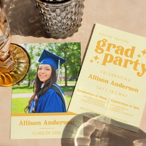 Yellow Graduation Party Invite Retro Graduation Announcement Modern ...