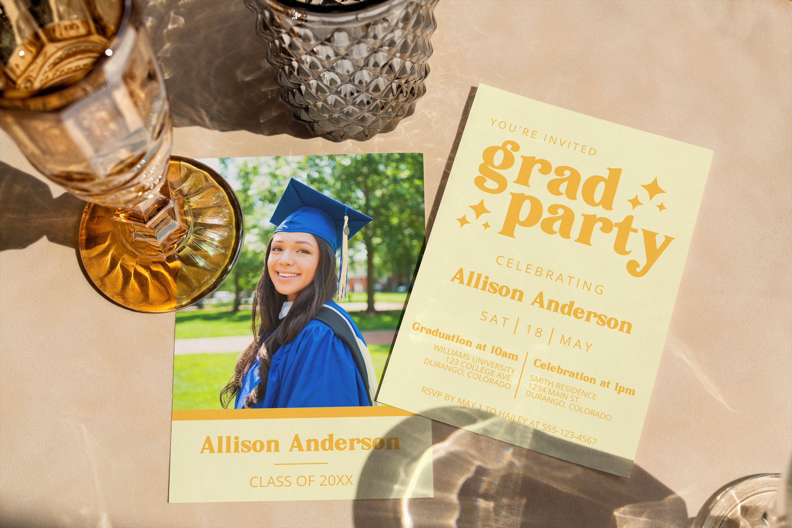 Yellow Graduation Party Invite Retro Graduation Announcement Modern ...