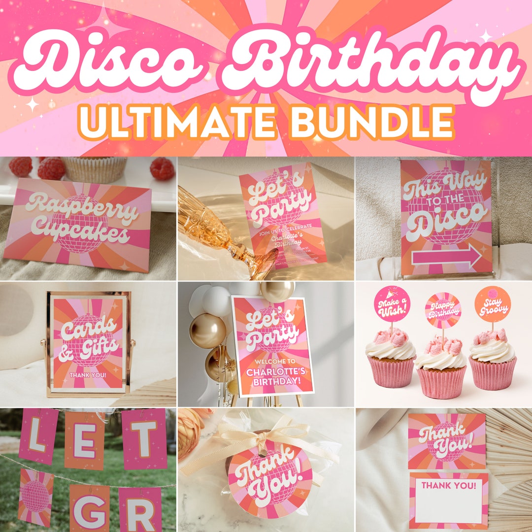 Disco Birthday Party Bundle, Birthday Disco Party Signs, Pink Disco ...