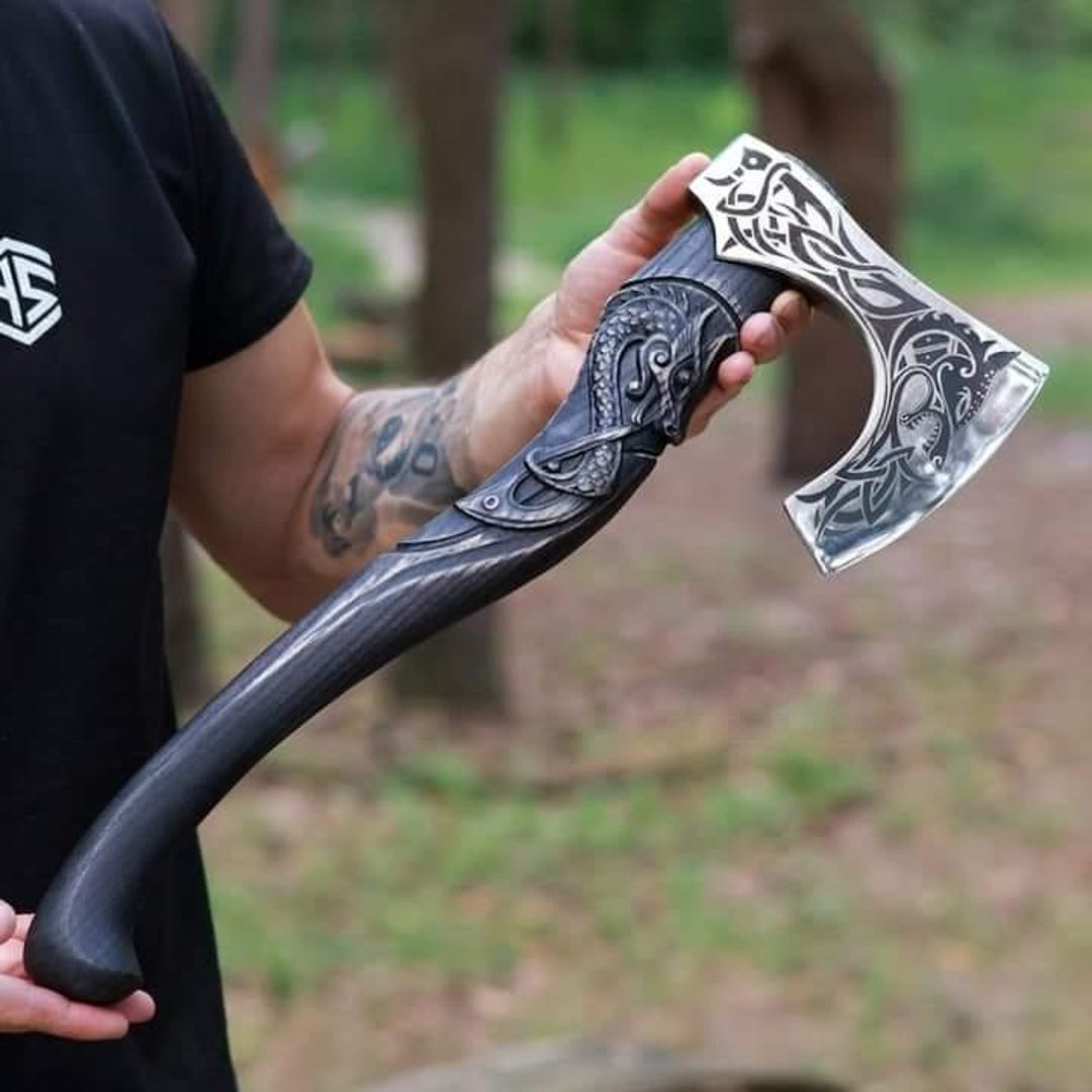Viking Dragon Axe - D2 Steel Beautiful Bushcraft Lion Axe - Handmade ...