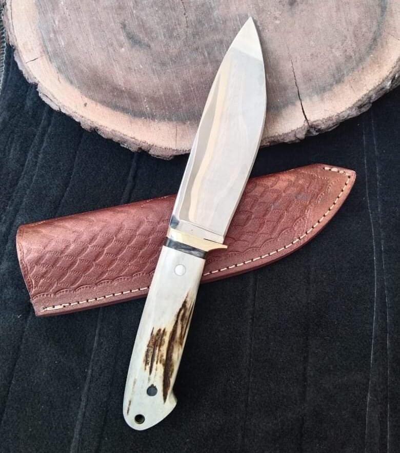 Modern Custom & Handmade Fixed Blade Knife, Stag Handle, Drop Point ...