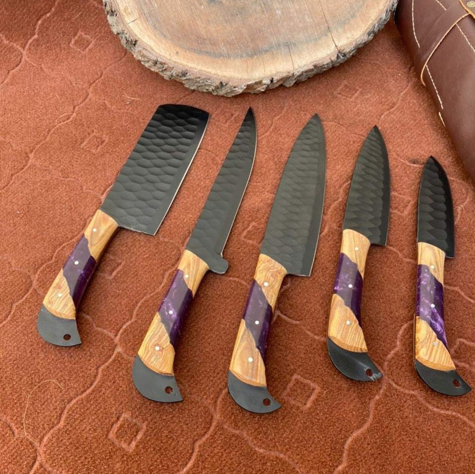 Beautiful Handmade Chef Knife Set, Blade Made Carbon Steel Hammer ...