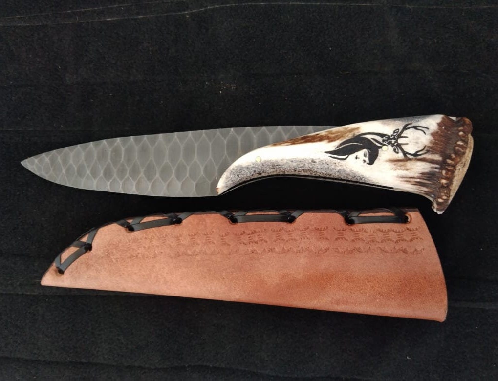 Engraved Crown Stag Knife, Handmade Bowie Hunting Knife, Made to Order ...