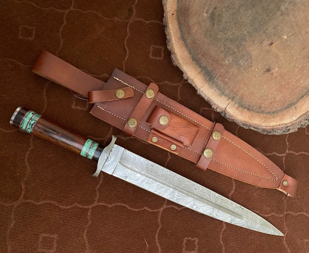 18 Custom Handmade Dagger, Damascus Steel Dagger Knife, Rose Wood Stone ...