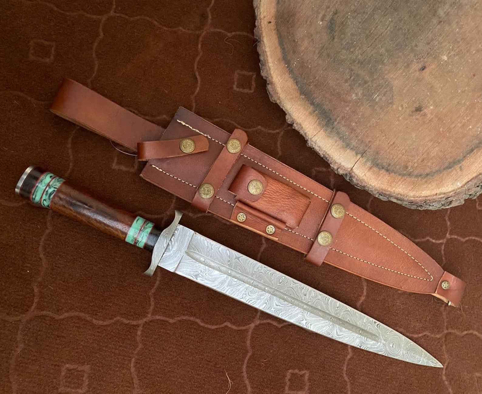 18 Custom Handmade Dagger, Damascus Steel Dagger Knife, Rose Wood Stone ...