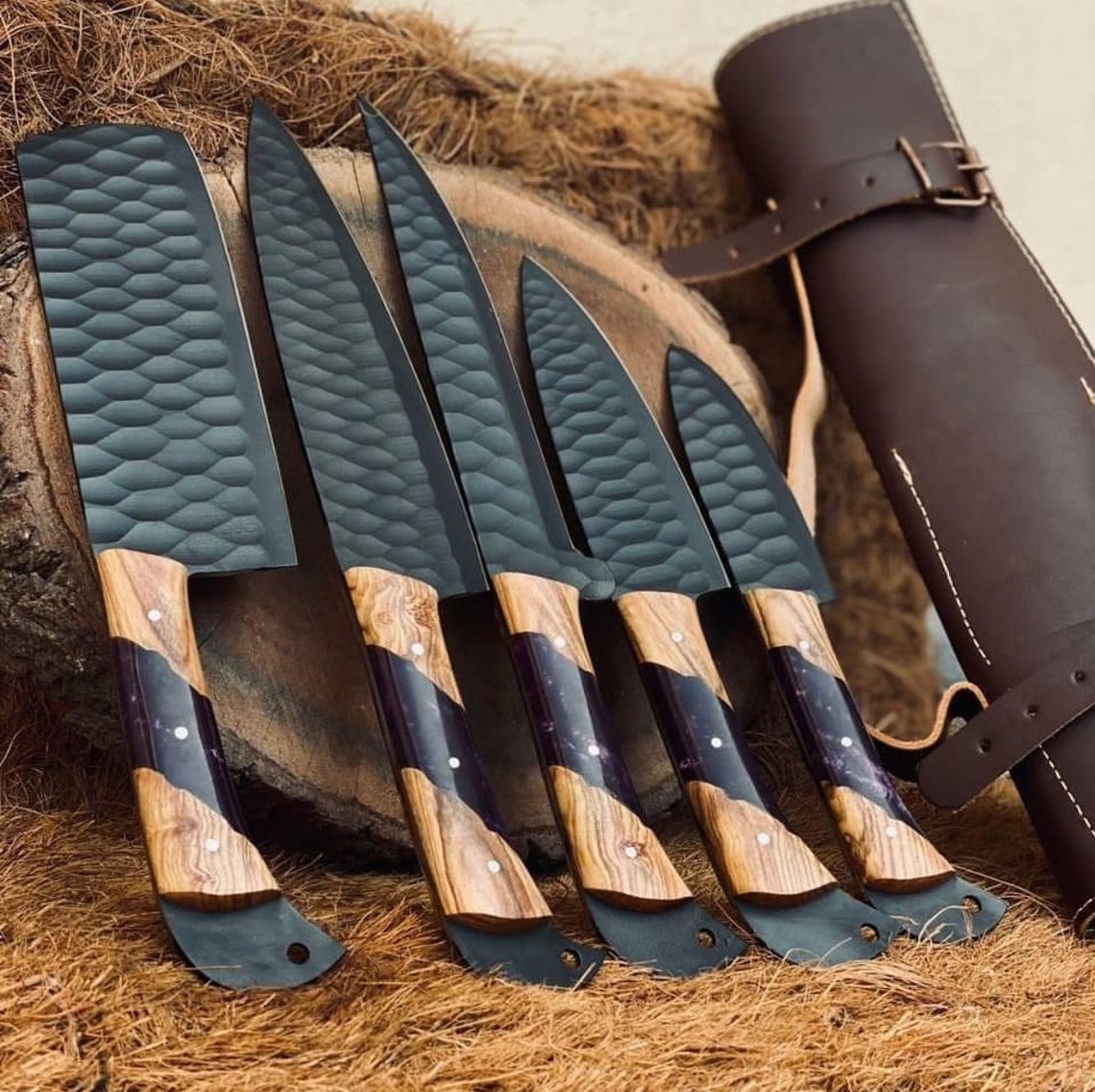 Beautiful Handmade Chef Knife Set, Blade Made Carbon Steel Hammer ...