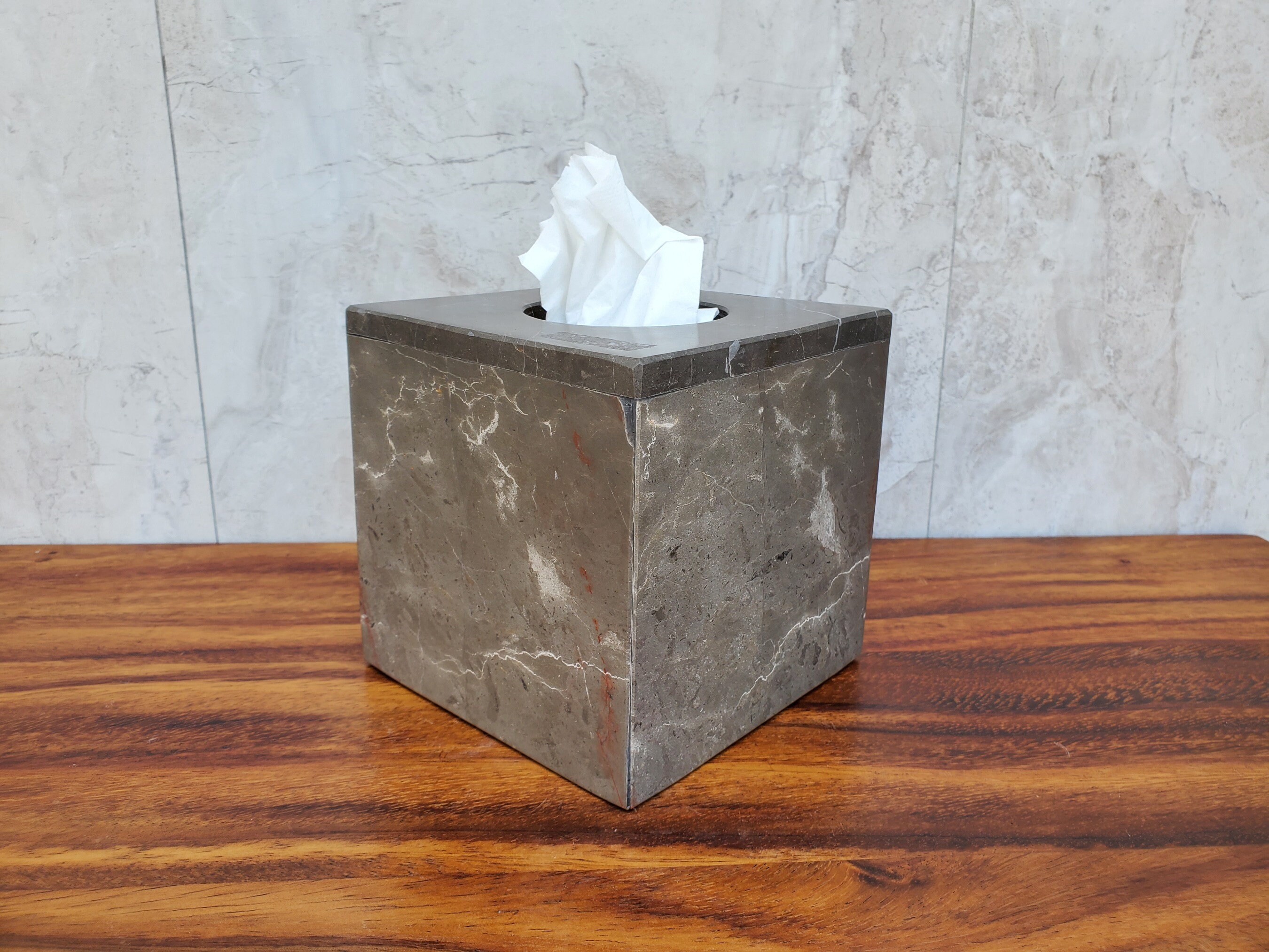 St. Thomas Marble Gray Marble Square Tissue Box Cover Holder - Etsy