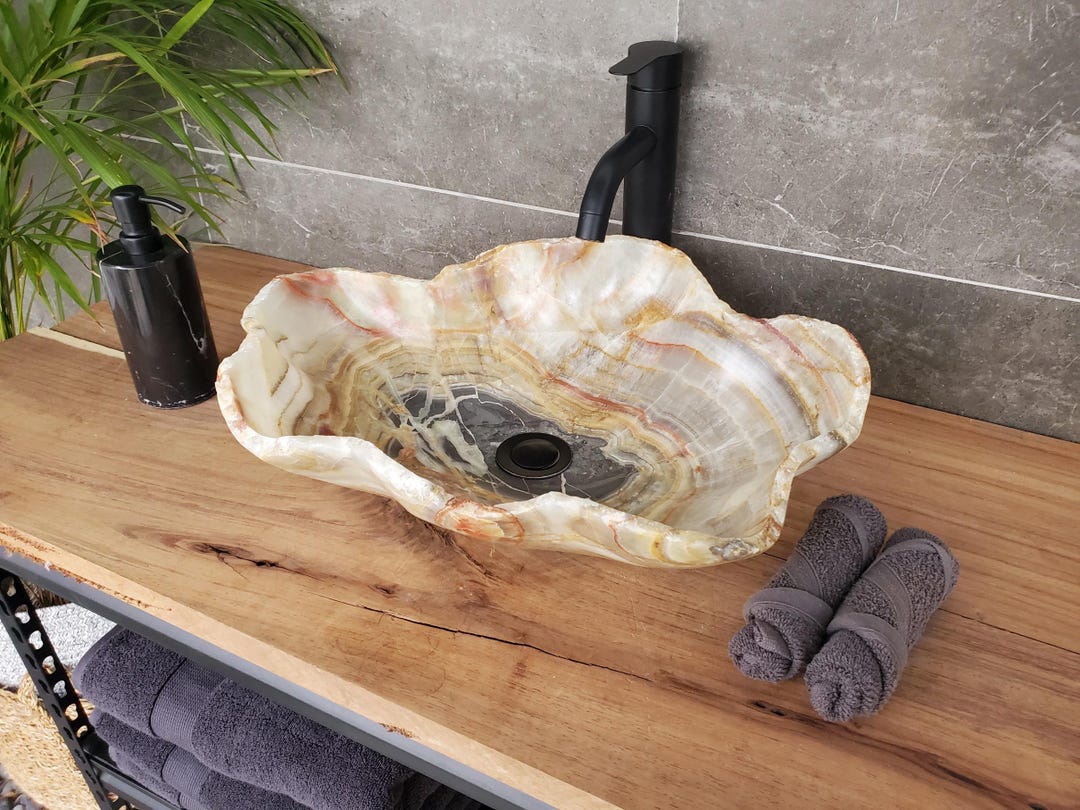 Banded Onyx Bathroom Vessel Sink, 19 X 14 Inch Polished Translucent ...