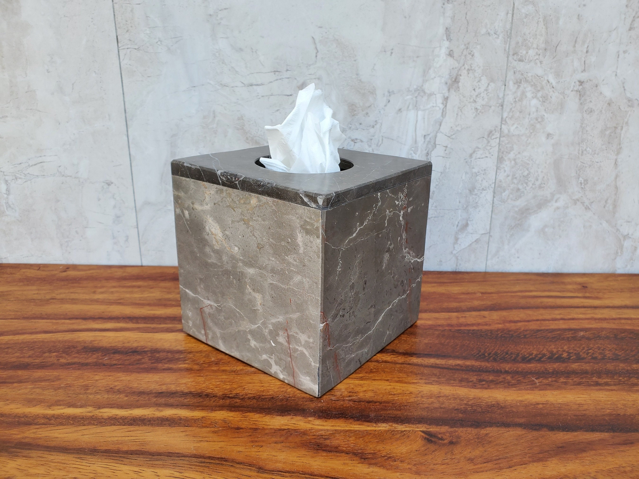 St. Thomas Marble Gray Marble Square Tissue Box Cover Holder - Etsy