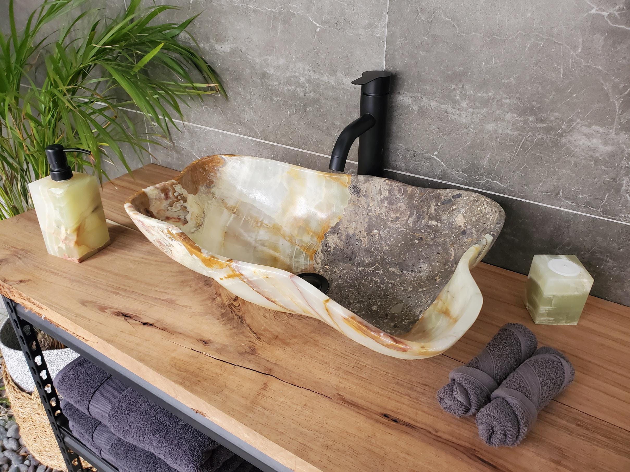 Onyx Bathroom Vessel Sink, 19.5 X 14 Inch Polished Translucent Stone ...