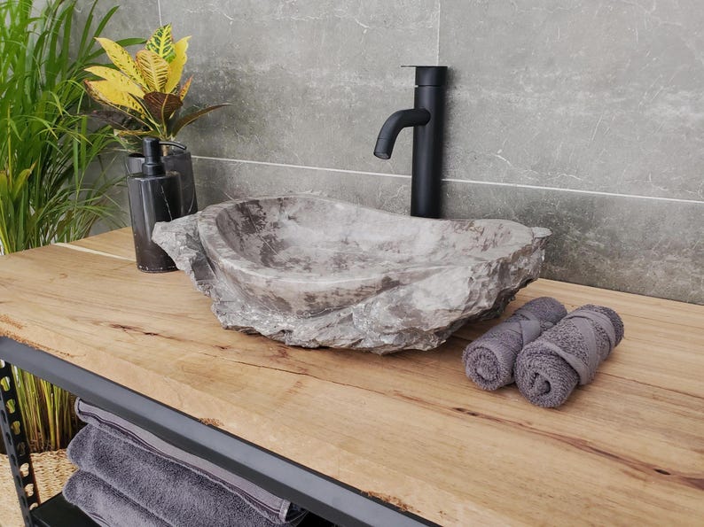 Marble Stone Oval Bathroom Vessel Sink, 16 X 12 Inch Above Counter Hand ...