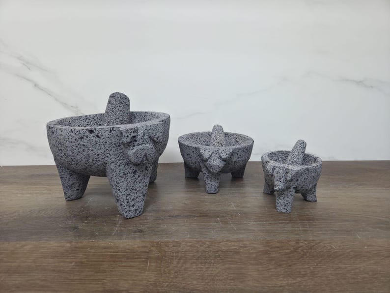 Authentic Pig Face Molcajete 100% Lava Volcanic Stone, Mortar and ...