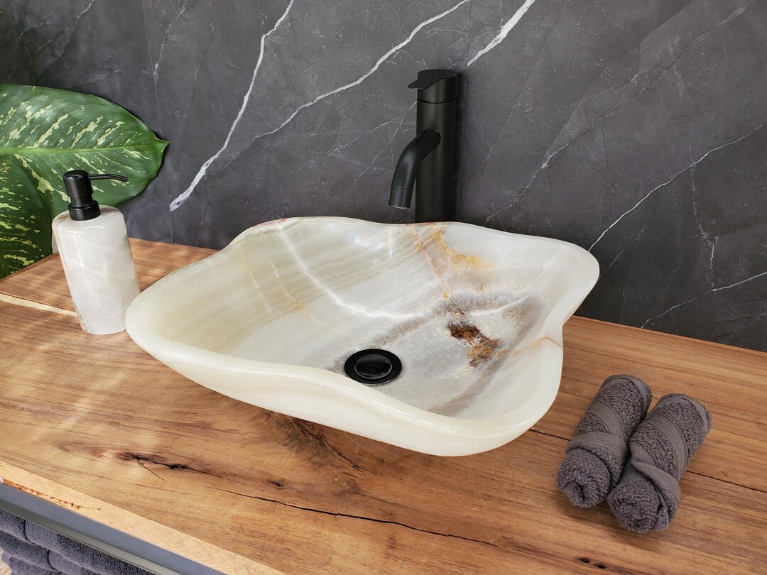 Light Green Onyx Bathroom Vessel Sink, 15.2 X 13 Inch Polished ...