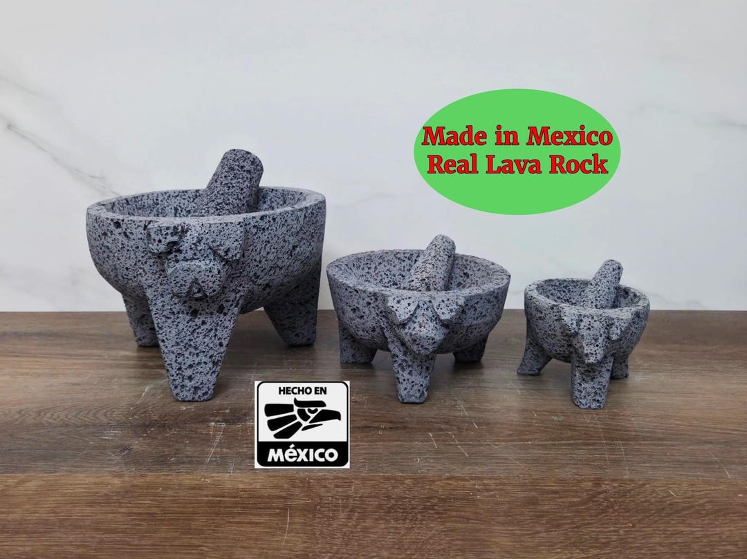Authentic Pig Face Molcajete 100% Lava Volcanic Stone, Mortar and ...