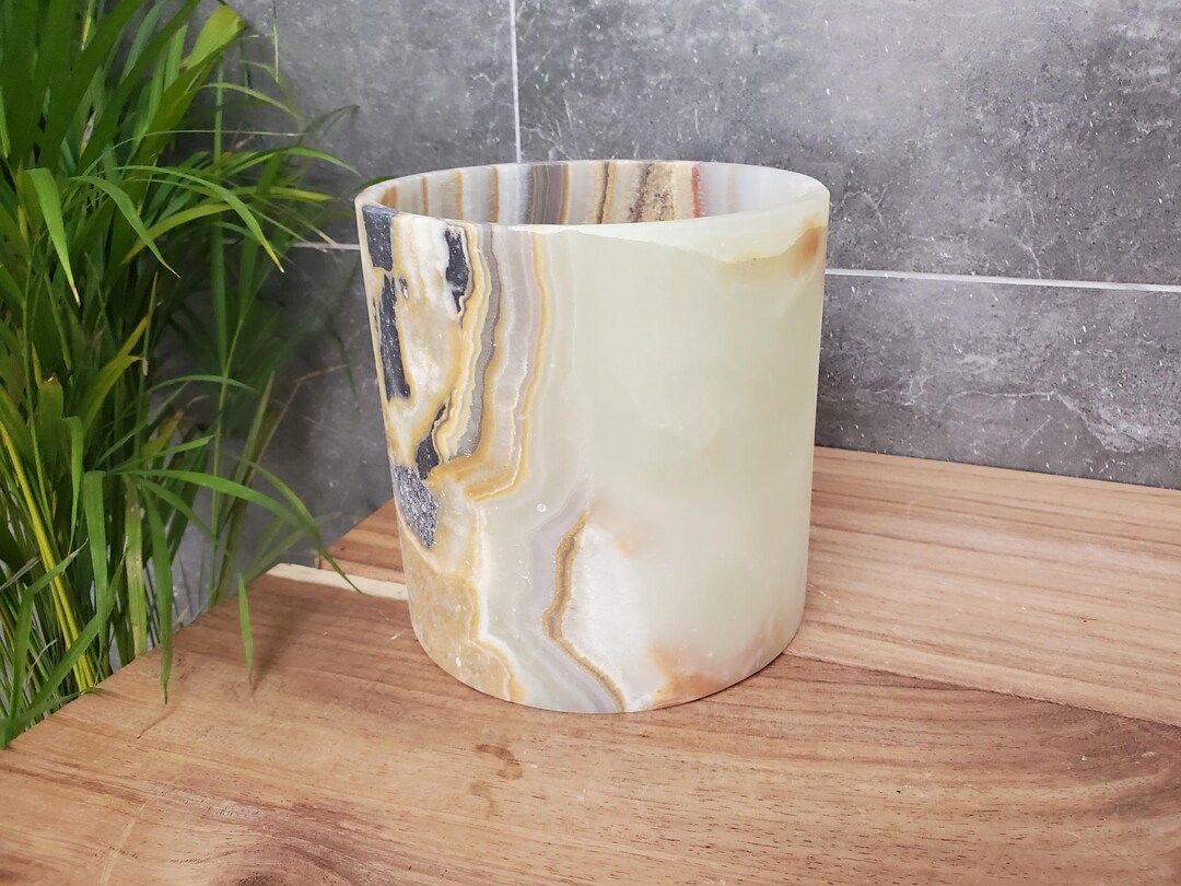 Green Banded Onyx Stone Waste Basket, Trash Bin, Rubbish Container ...
