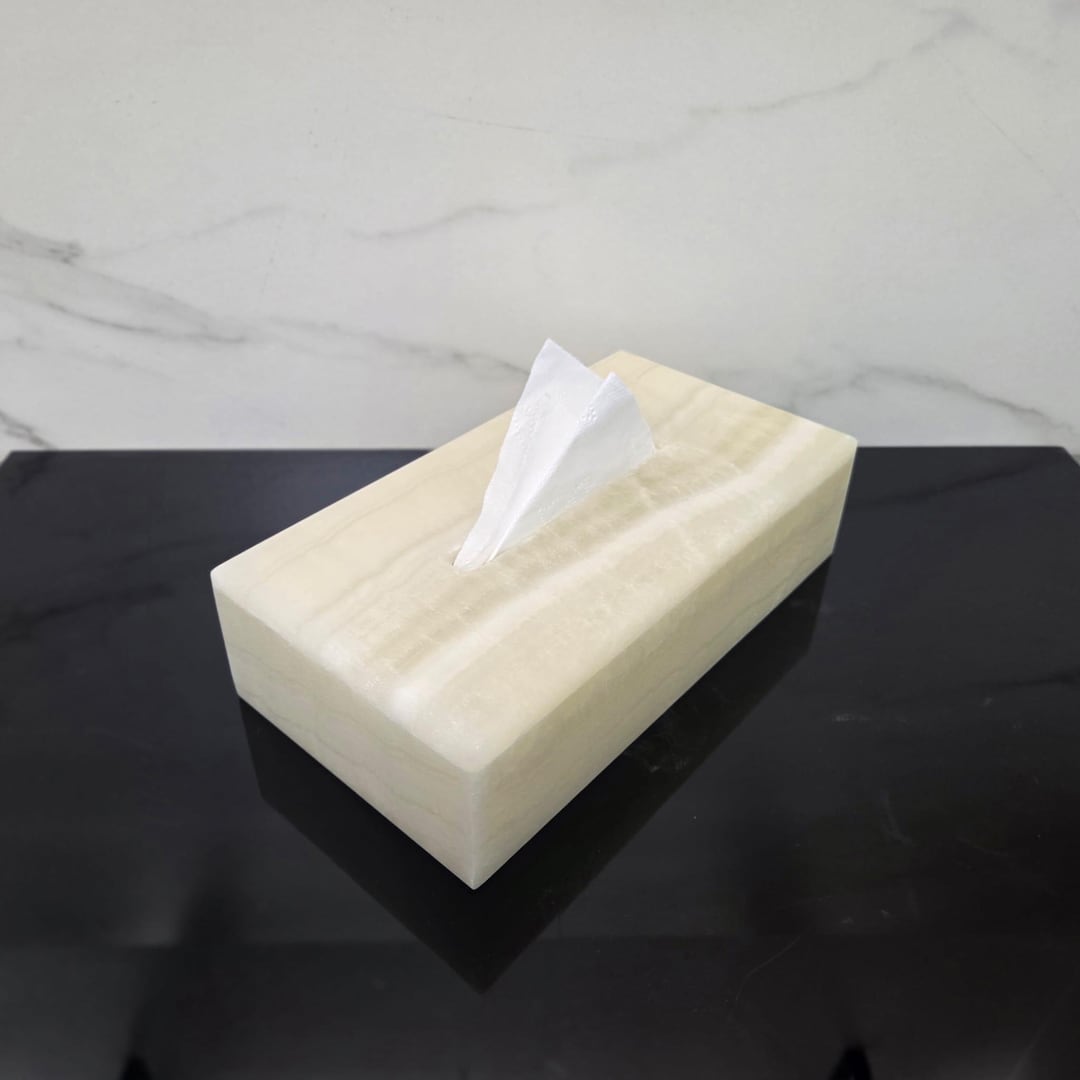 Tissue Box Cover Rectangular, Ivory and White Onyx Stone Tissue Box ...