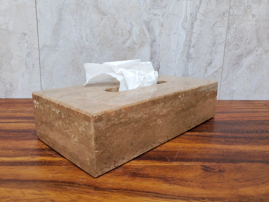 Stone Tissue Box Cover, Marble, Brown and Tan Rectangle Facial Tissue ...