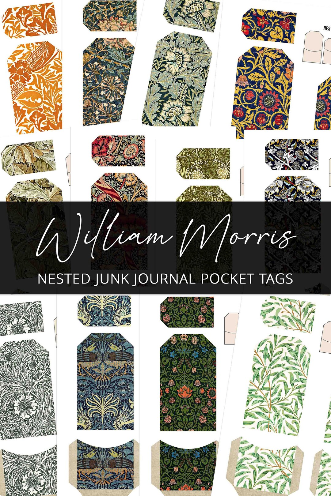 William Morris Nested Pocket Tags Collage Sheets • Antique Printable ...