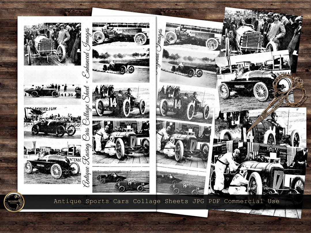 Antique Sports Car Photographs Collages • Vintage Photo Art • Digital ...