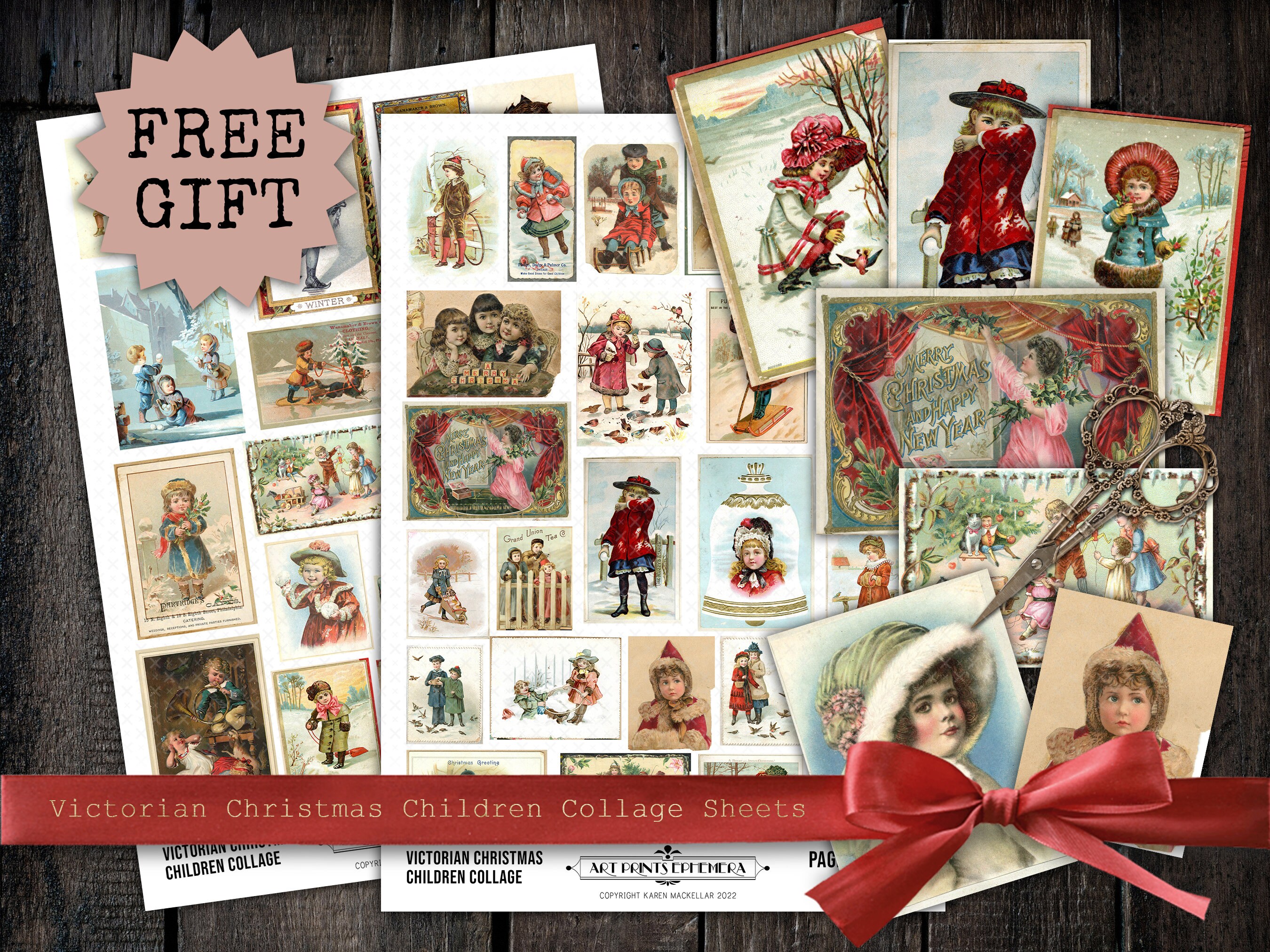 Vintage Victorian Christmas Children in the Snow Digital - Etsy