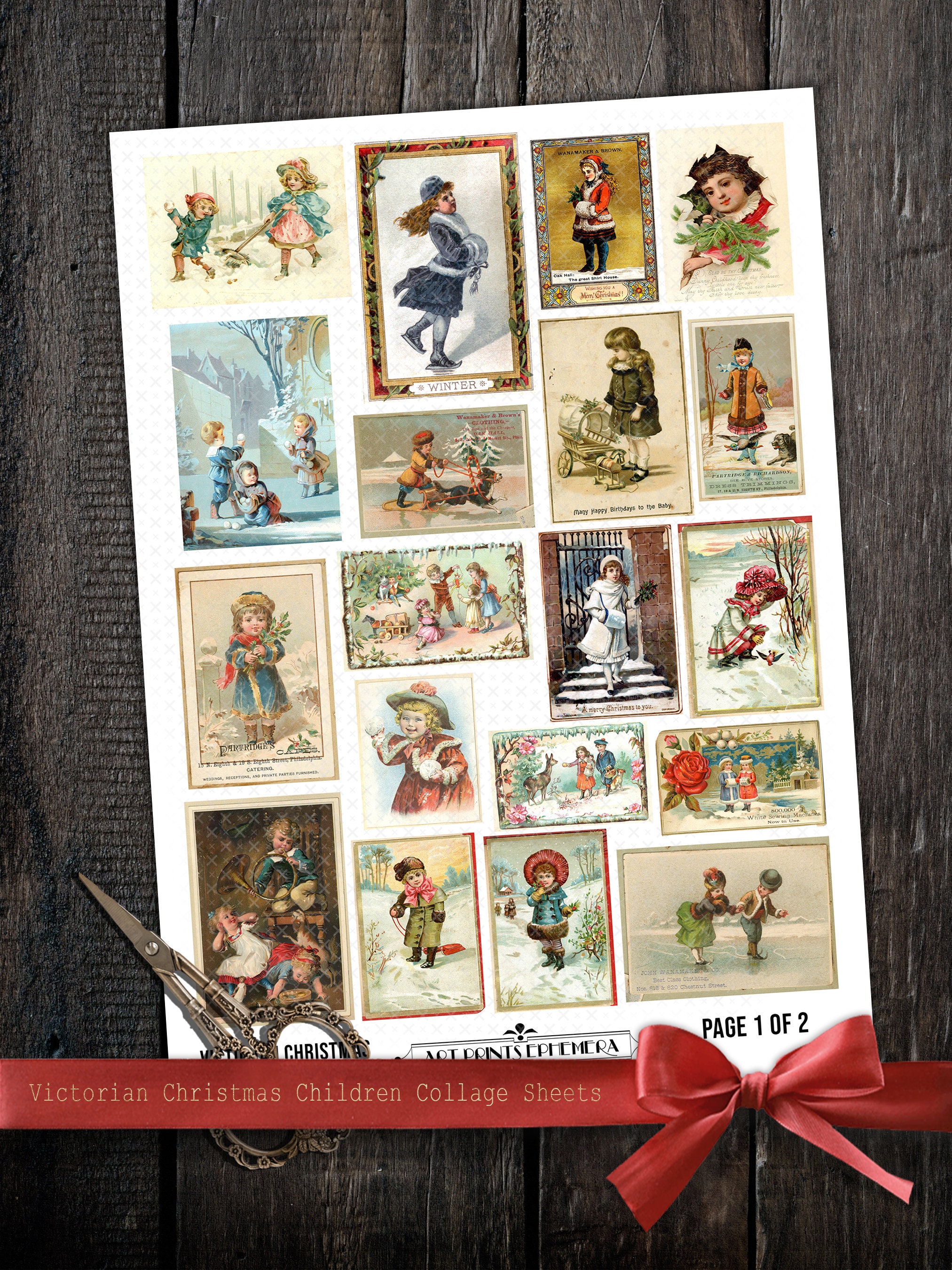 Vintage Victorian Christmas Children in the Snow Digital - Etsy