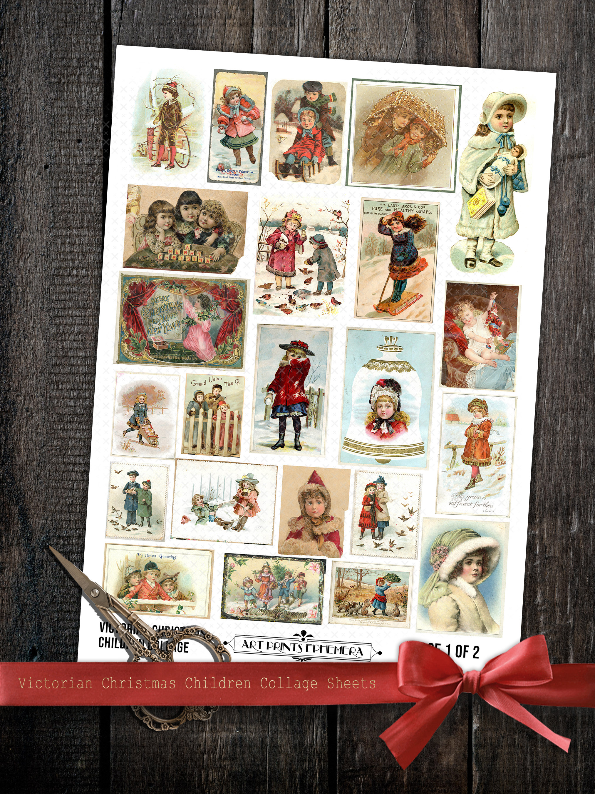 Vintage Victorian Christmas Children in the Snow Digital - Etsy