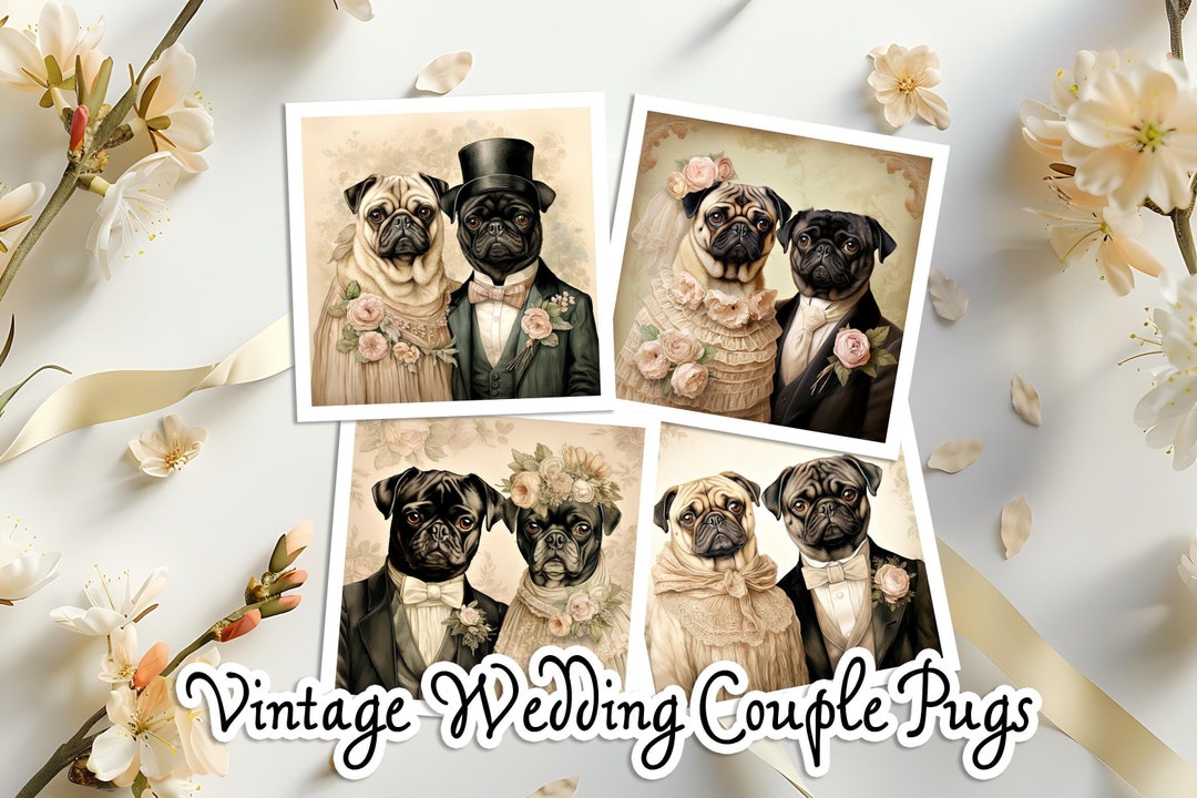 Vintage Style Pugs Wedding Day Couple, Victorian Inspired Bride and ...