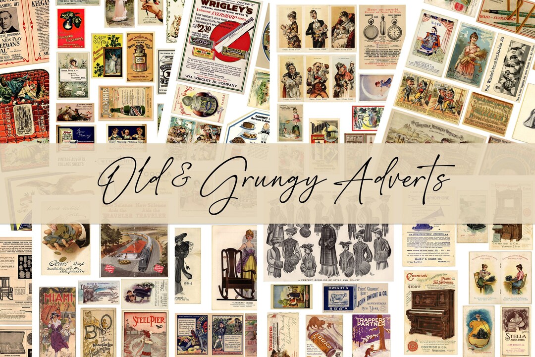 Old Grungy Advertising Leaflets & Posters Images Collage Sheets ...