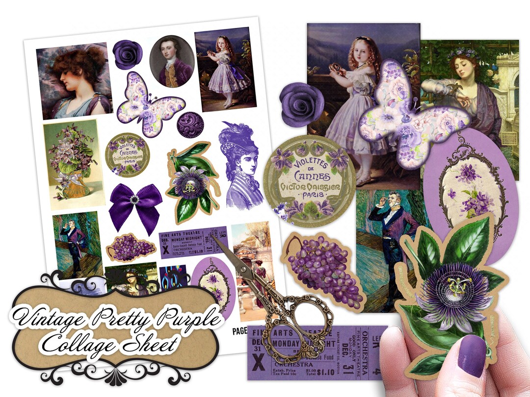 Purple Aesthetic Vintage Ephemera Collage Sheet • Printable Images ...