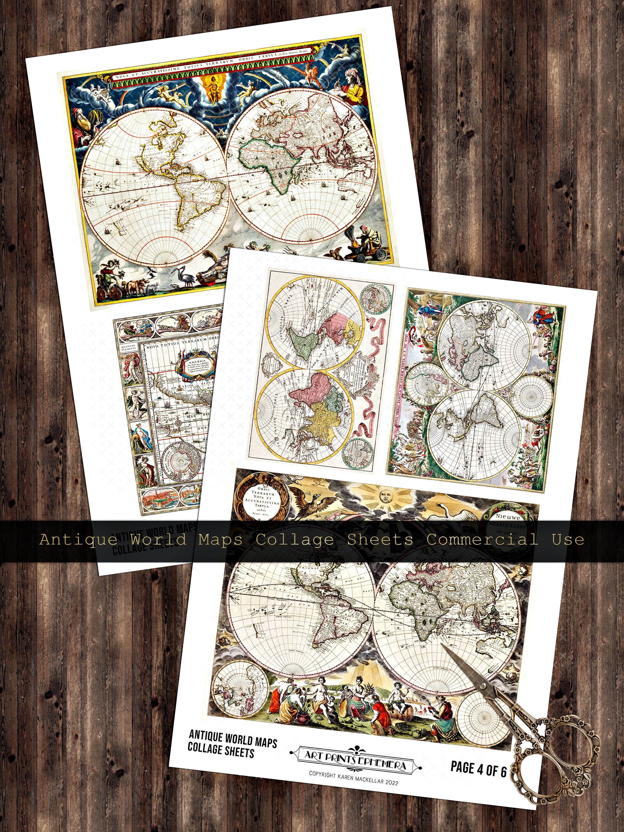 Antique World Map Ephemera • Vintage Illustrated Art • 6 Digital ...