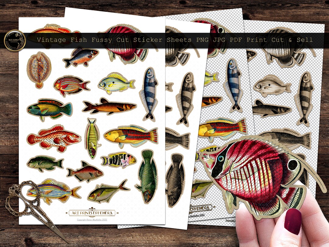 Vintage Fish Fussy Cut Stickers No.1 • Printable Ephemera • Print Cut ...