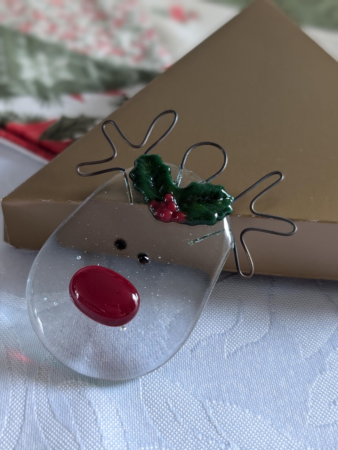 Glass Reindeer Christmas Decoration, Handmade in the UK, Glass Ornament ...