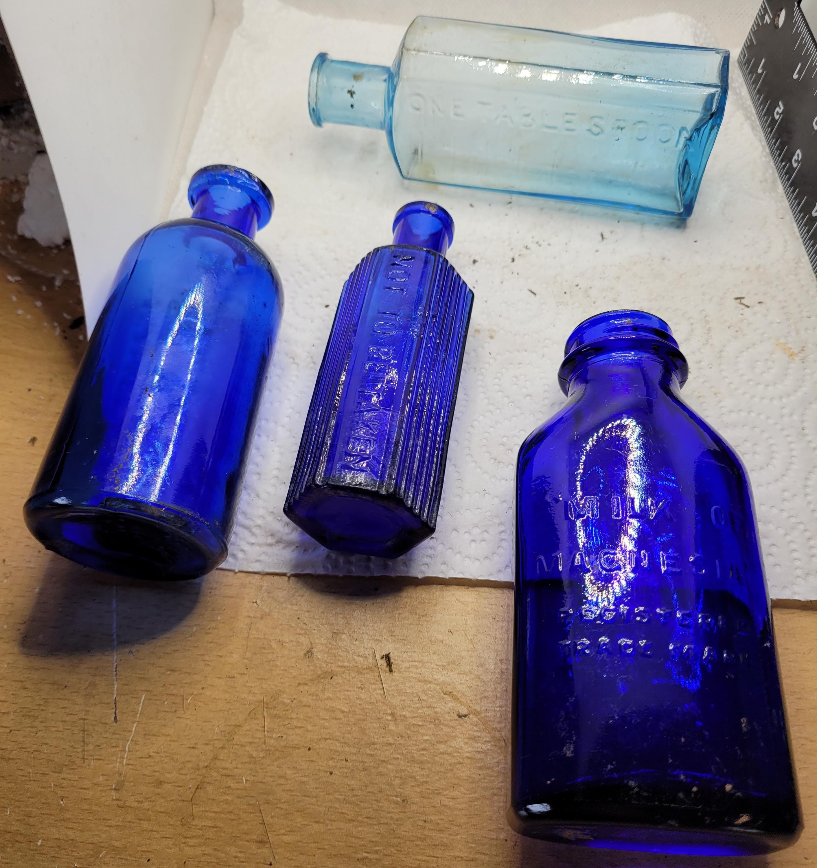 Mixed Group of 1920s Cobalt Blue Glass Poisons Household Medicine Cure ...