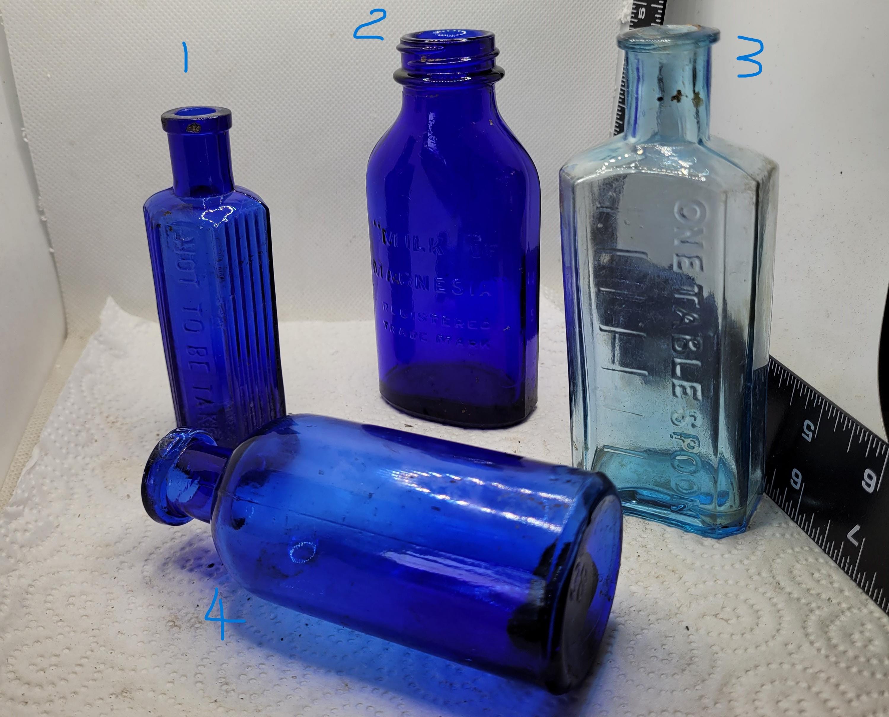 Mixed Group of 1920s Cobalt Blue Glass Poisons Household Medicine Cure ...