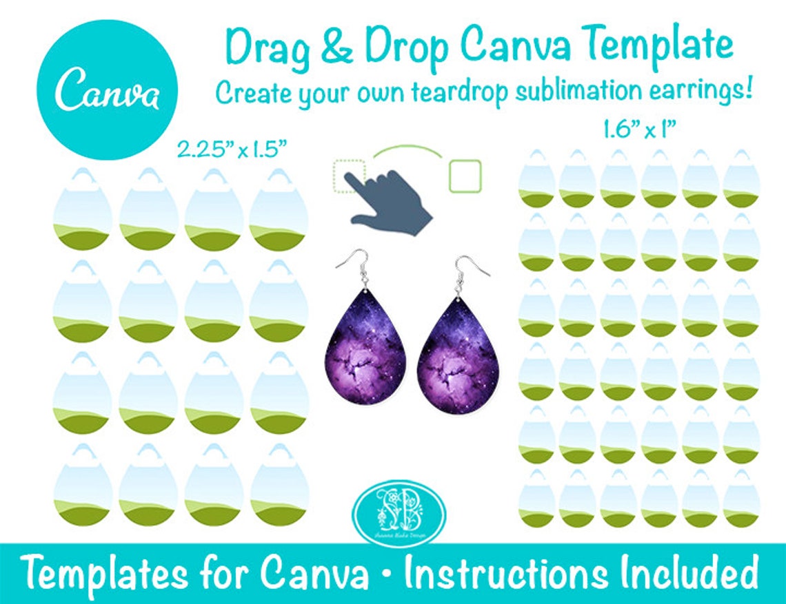 Teardrop Earring Sublimation Canva Templates Easy Drag And Etsy