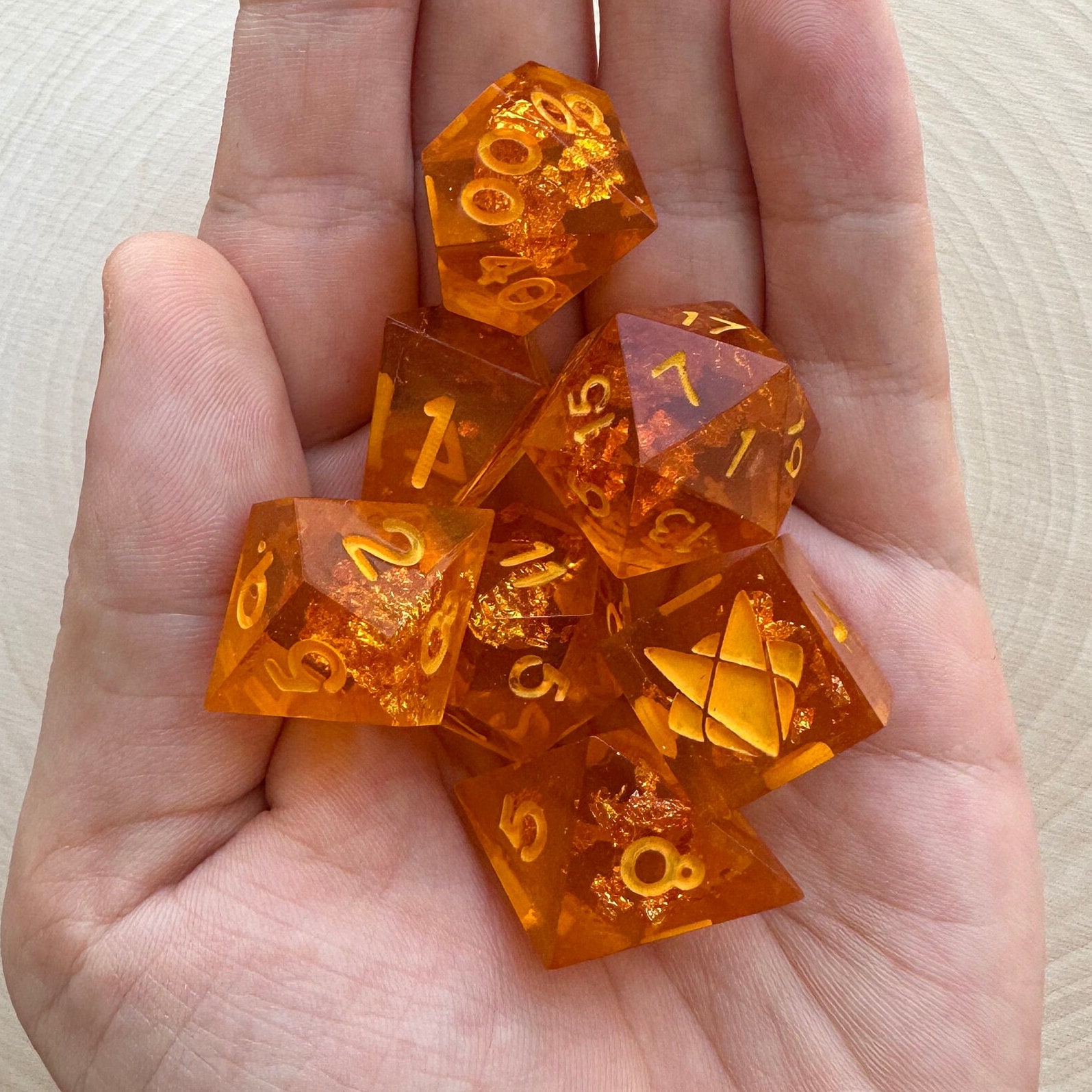 Lost Amber Full Polyhedral Sharp Edge Dice Set Honey Amber Dungeons and ...